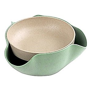 Plutreas Double Dish Pistachios Bowl, Snack Serving Bowl for Peanuts Pistachios Cherries Edamame Fruits Candy (Green)