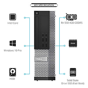 Dell Video Editing CAD OptiPlex 7020 Desktop Computer PC, Intel Core i7-4570 3.2 GHz Processor, 16GB RAM, 480GB SSD (Fast Boot) + 2TB HDD, Graphics RX-550 4GB DDR5, WiFi, Windows 10 Pro (Renewed)
