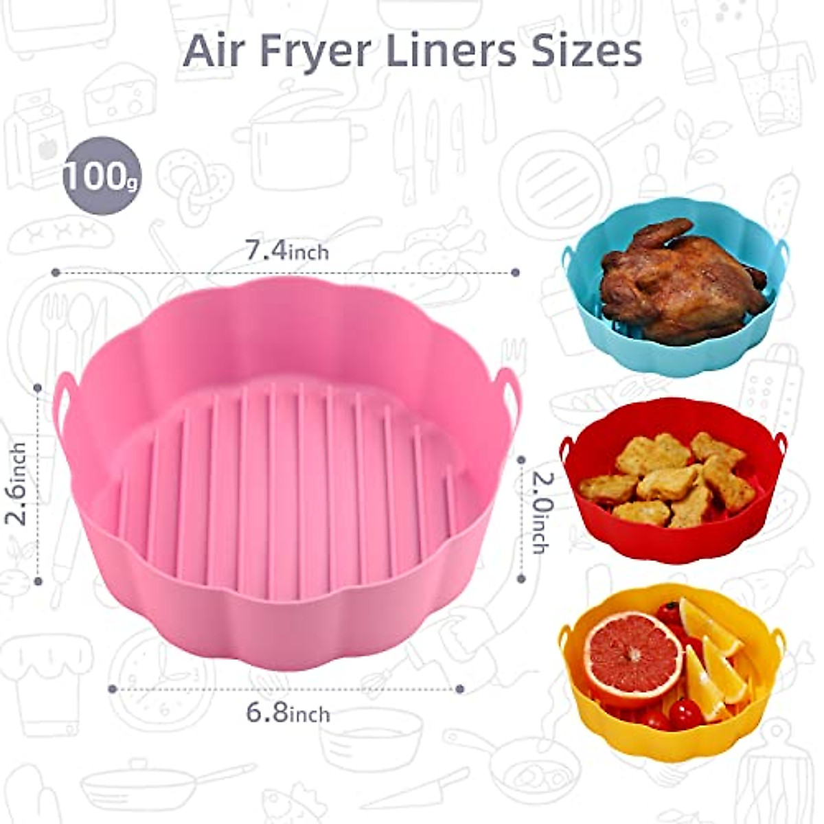 CaeyBrye Silicone Air Fryer Liner - 7.5inch Reusable Air Fryer Silicone Basket Heat Resistant Easy Cleaning Non-stick Air fryers Silicone Pot for Air fryer Oven Accessories(Pink)