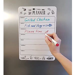 Magnetic Meal Planner for Refrigerator Dry Erase A4 - Magnet Weekly Menu Board for Fridge - Magnetic Menu White Board - Fridge Meal Planner Magnet - Meal Planner Dry Erase Board