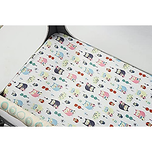 Pack n Play Fitted Sheets for Baby Girl 2 Pack Set Soft Jersey Knit Sheets for Mini Crib Mattress and Playard Mattress, Rabbit Floral and Owl Printing