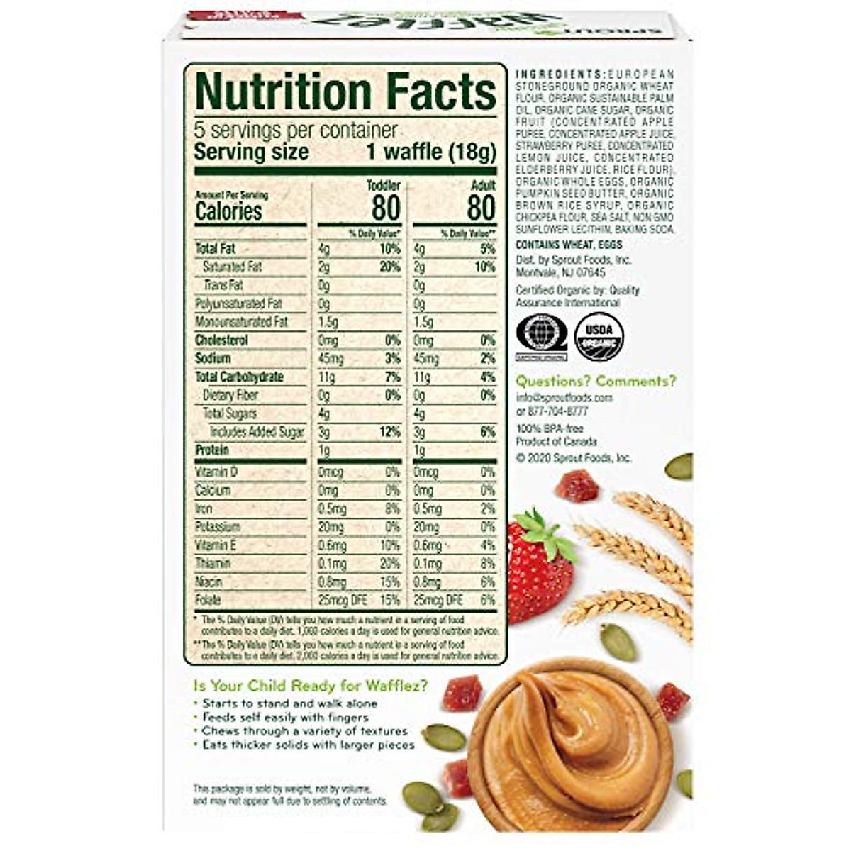 Sprout Organic Baby Food, Stage 4 Toddler Snacks, Pumpkin Butter & Jelly Wafflez, Single Serve Waffles, 0.63 Ounce (Pack of 5)