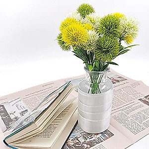 SNAIL GARDEN 15Pcs Artificial Dandelion, Artificial Flowers Plants Bouquet with 1 Vase Kraft Paper Bag-Plastic Shrubs Brushes Plant Fake Grass for Indoor Outdoor(White,Yellow,Green)
