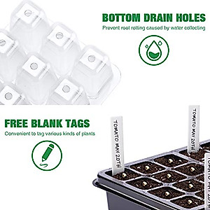 Delxo 3-Pack Seed Starter Tray Seedling Kit Tray (48 Cells per Tray) Humidity Adjustable Plant Germination Kit Garden Seed Starting Tray with Clear Dome and Black Base Plus Plant Tags Hand Tool Kit