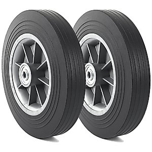 AR-PRO (2-Pack 10'' x 2'' Flat Free Solid Rubber Tire and Wheel, 3/4" & 5/8" & 1/2" Axles Bore Hole with 2.23" Offset Hub, Replacement 10 Inche Wheel for Dolly Hand Trucks and Wheelbarrows