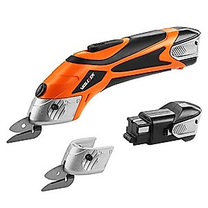 VOLLTEK Electric Cordless Scissor 4V li-ion Cutter Shears with 2 battery & 2 Pcs Cutting Blades Accessory for Cutting Fabric, Carpet and Leather ES3601 Orange