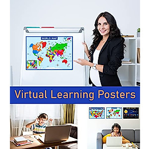 World Map, United States Map, and Solar System Poster with Extra Features – Laminated 14x19.5 in – Educational Posters, Classroom Decorations, Teachers Supplies, Virtual Learning for Kids, Homeschool Decor