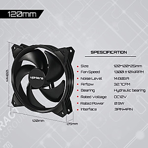 uphere Long Life Computer Case Fan 120mm Cooling Case Fan for Computer Cases Cooling Black 3-Pack,PF120BK3-3