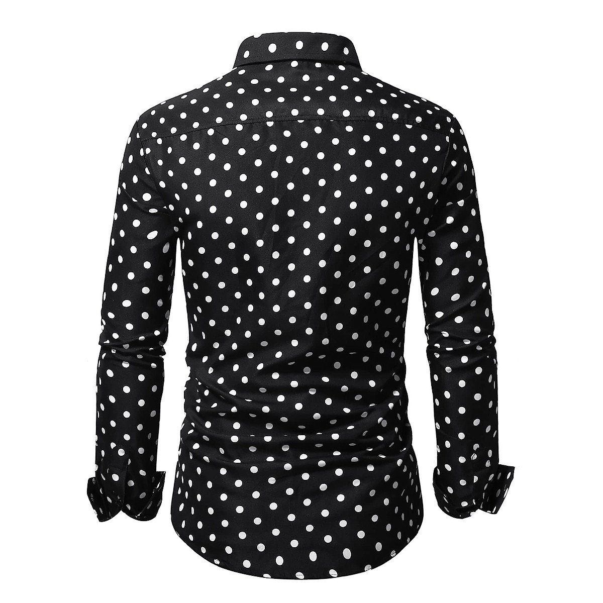 WDIRARA Men's Polka Dots Button Front Long Sleeve Collar Shirt Casual Tops Black L