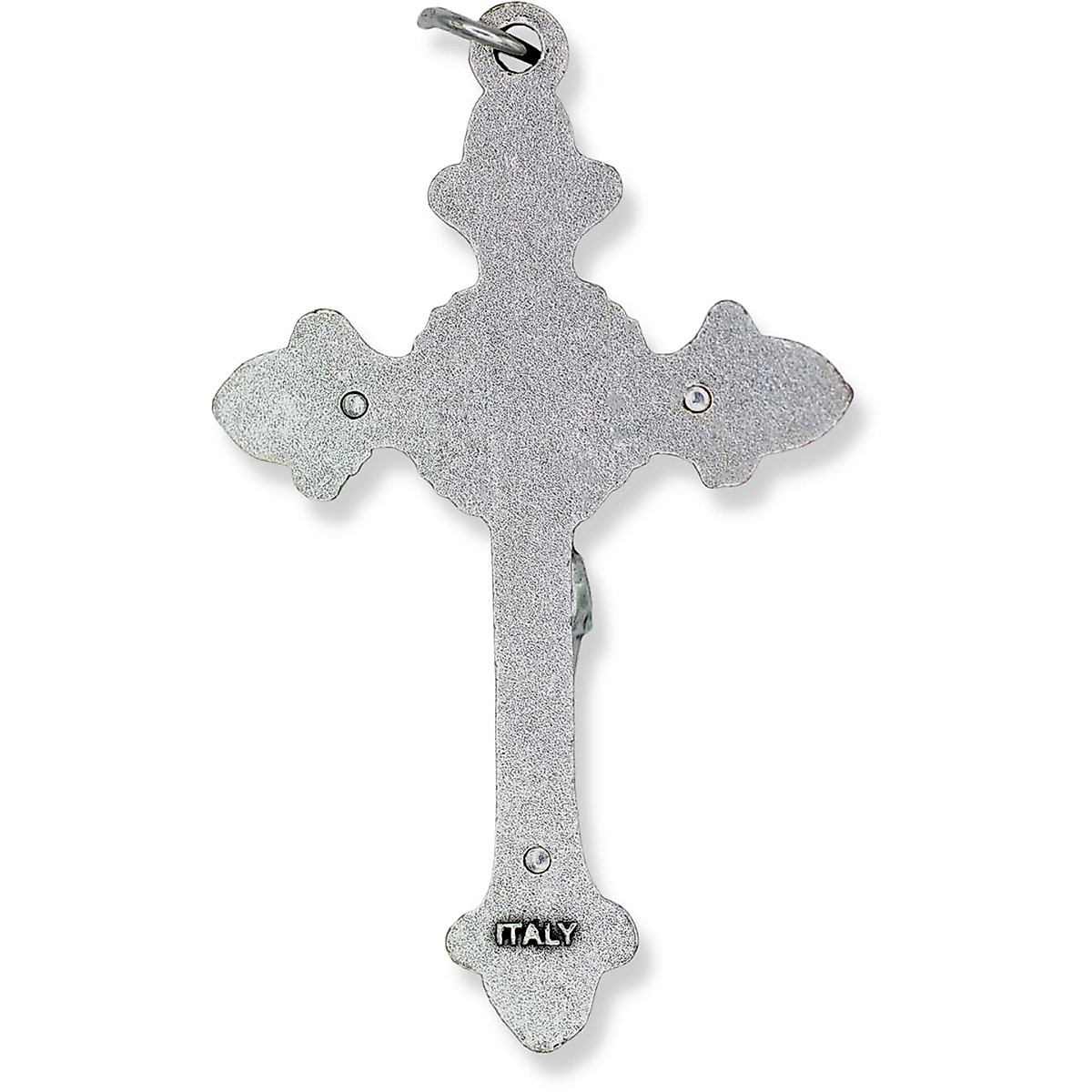 Bulk Pack of 5 - Large Flared Sunburst Fleur-De-Lis Crucifix Rosary Part - 2 1/8" Italian Silver Oxidized Finish Cross for Rosary Making Rosary Making Supplies, Made in Italy
