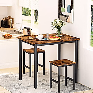 Recaceik 3 Piece Chairs for 2, Modern Wood Room, Small Dining Breakfast Table Set with 2 Stools & Metal Frame for Kitchen, 35 Inch, Brown