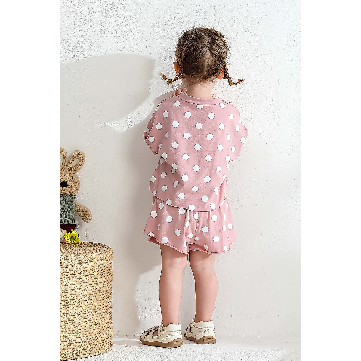 YOUNGER TREE Kids Toddler Baby Girls Shorts Outfits Set Leopard Print Ruffle Dress T-Shirt Tops+Short Pants 2Pc Summer Clothes Set (Pink dots, 18-24Months)