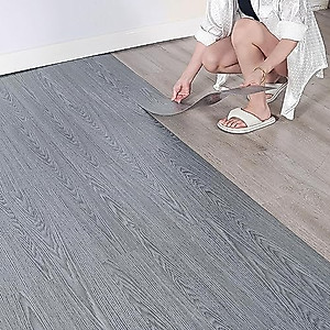 Peel and Stick Floor Tile, 36PCS 54 Sq.Ft Vinyl Flooring, Rigid Wood Surface Waterproof Hard Core, Self-Adhesive for Bedroom Bathroom Kitchen DIY Installation (36" x 6", Dark Grey)