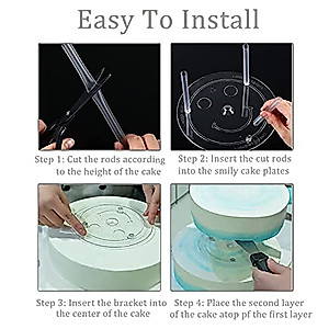 FashionClubs Plastic Cake Dowel Rods Set, 20pcs 9.4" White Cake Sticks Support Rods, 12pcs 7" Clear Cake Stacking Dowels, 4pcs Cake Separator Plates for Tiered Cakes 4, 6, 8, 10 Inch