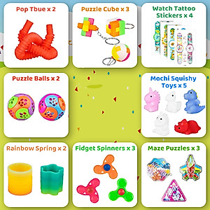 Party Favors Goodie Bags for kids, Toy Assortment Carnival Prizes Classroom Rewards, Pinata Filler for Holiday Birthday Party, Squishy Toys, Fidget Spinners, Pop Tube, Wacky Track
