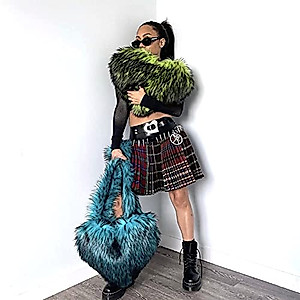 Large Tote Bag for Women Soft Winter Fluffy Fuzzy Furry Plush Top Handle Purse and Handbag with Cute Heart Design