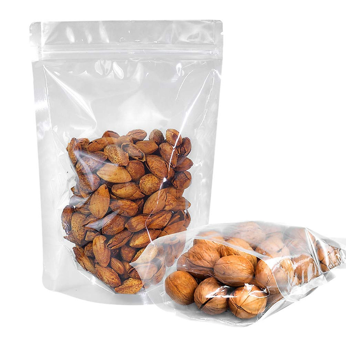 SixWe 100 Pack Reusable Clear Stand Up Mylar Food Storage Bags, 5.9x8.7+3.2inch, Polyethylene (PE) Mylar Bags Made of Premium PE, Self Seal, BPA Free