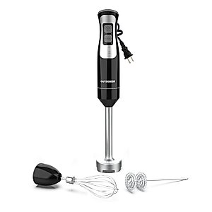 Immersion Blender Handheld, OUTRONSM Hand Blender with 4-point thickened SS blades, Milk Frother, Egg Whisk for Coffee Milk Foam, Puree Baby Food, Smoothies, Sauces and Soups – Black