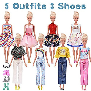 18 PCS Doll Clothes and Accessories for Ken and 11.5 inch Dolls Include 5 Boy Outfits 5 Girl Outfits 3 Pair of Boy Shoes 3 Pair of Girl Shoes 2 Glasses for 12 inch Boy and Gril in Ramdon