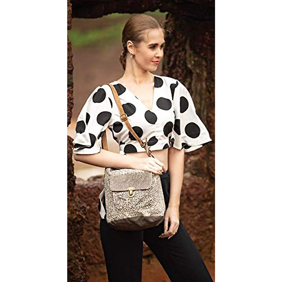 Myra Bag Ormos Upcycled Canvas & Cowhide Leather Shoulder Bag S-1255