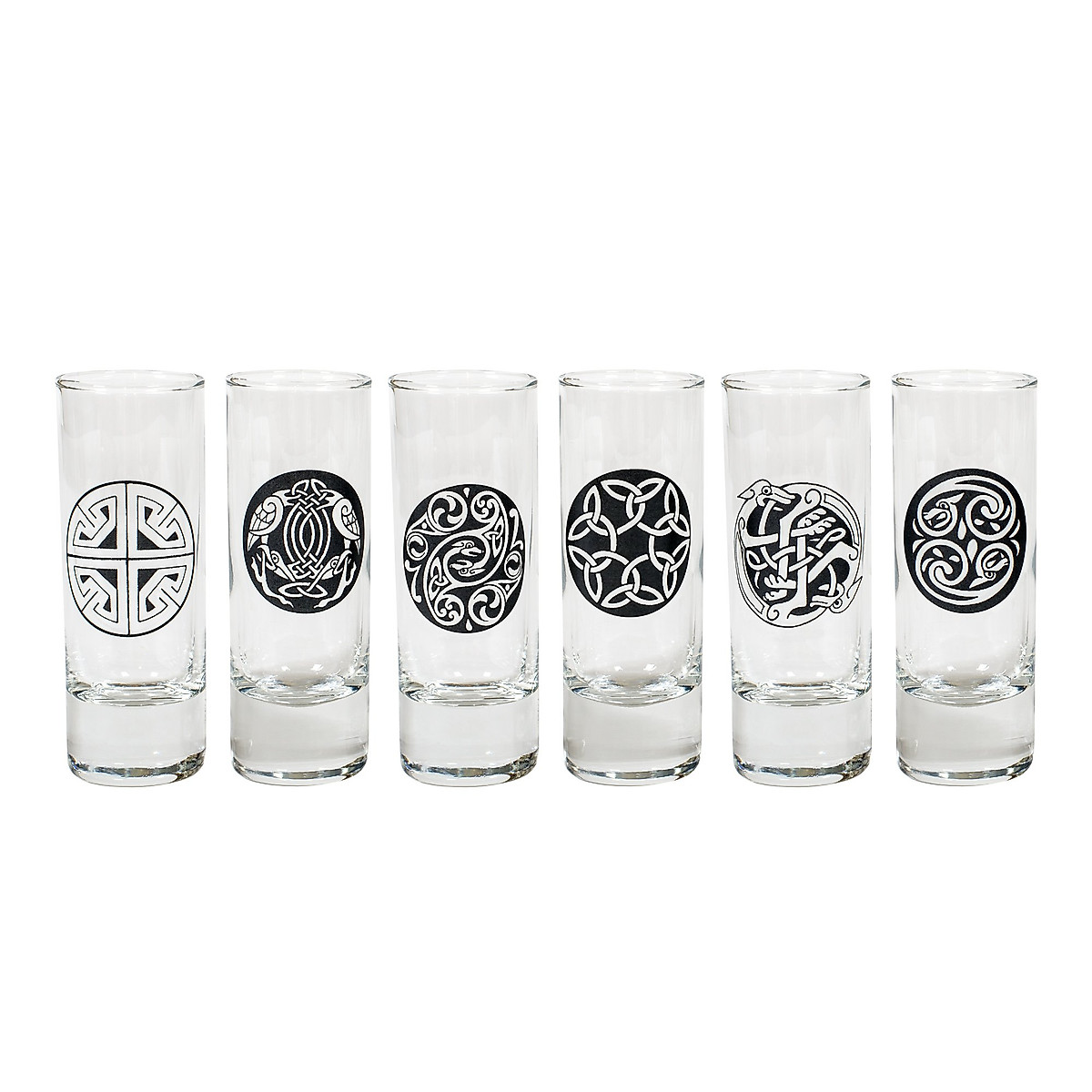 Celtic Themed Tall Shot Glasses Assorted Set of 6