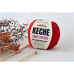 Keche Cotton Yarn, 60% Cotton 40% Acrylic Yarn, Soft Cotton Yarn for Crochet and Knitting, Amigurumi Yarn 1 Skein/Ball 1.76 Oz (50g) / 180 Yrds (165m) - Pink