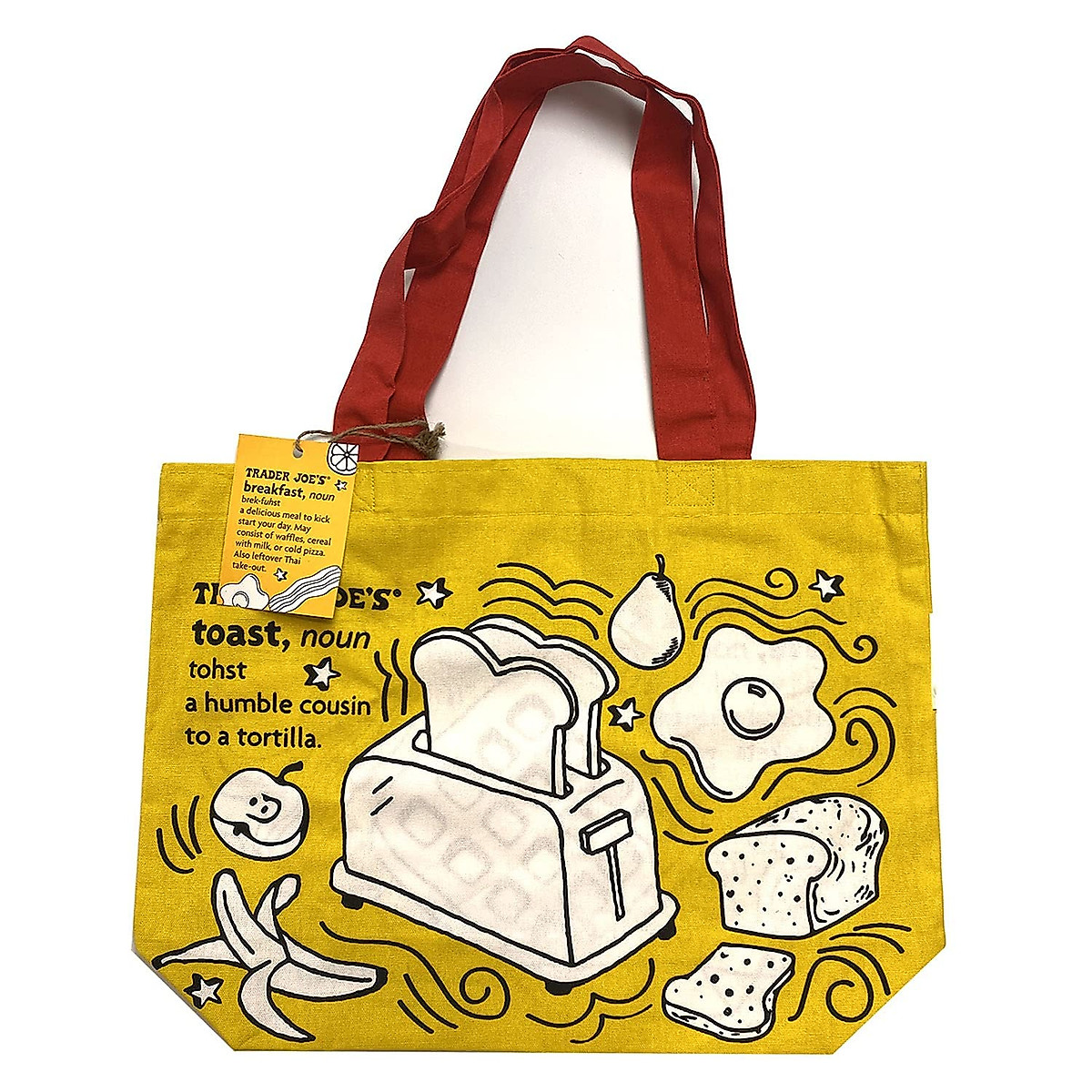 JSEVEN Trader Joe's Reusable Shopping Bag Breakfast Waffle Toast Milk Heavy Cotton Bag