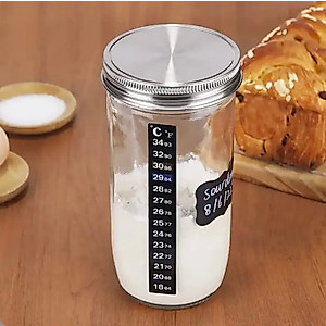 Sourdough Starter Jar, Home Brewing Kit with Thermometer, Spatula, Cloth Cover and Metal Cap, 24 oz Container, Reusable and Long Lasting