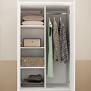 Homsee Wardrobe Armoire Wooden Closet with Mirror, 2 Doors, 3 Drawers, 4-Tier Storage Cubes and Hanging Rod for Bedroom, White (31.5”L x 19.7”W x 70.9”H)