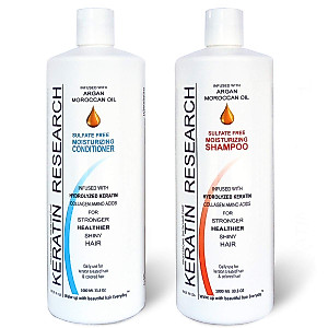 Sulfate Free Shampoo & Conditioner 2x 1000ml Bottles Value Set infused with Moroccan Argan Oil, By Keratin Research post treatment shampoo