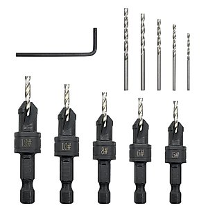82° Countersink Drill Bit Set for Wood, HSS Counter Sinker Drill Bits Set 5-Piece 3/8" Quick Change Adjustable Drill Bits Sink Hole Drilling Tool Kit on Pilot Counter Sink Holes for Woodworking Tools