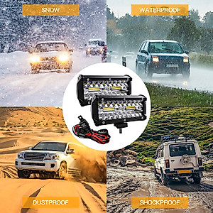 Zmoon Led Light Bar,7 Inch Led Fog Light Off Road Lights 240W 24000lm with Led Wring Harness(10ft /2 Lead), Waterproof Led Spot&Flood Combo Beam Light Bar for SUV/ATV/Jeep/Boat 2Pack