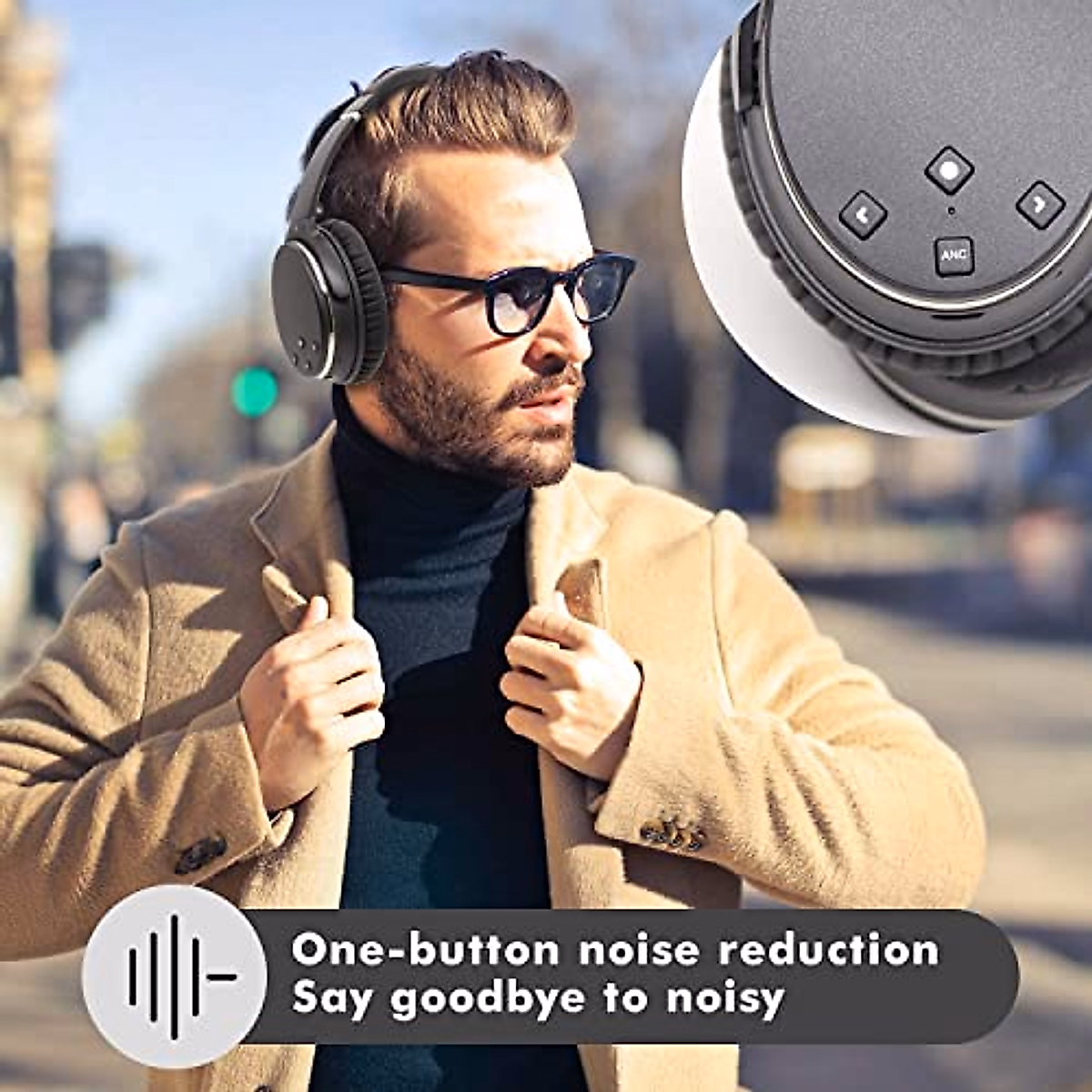Srhythm NC35 Noise Cancelling Headphones Wireless Bluetooth 5.0, Fast Charge Over-Ear Lightweight Headset with Microphones,Mega Bass 50+ Hours’ Playtime