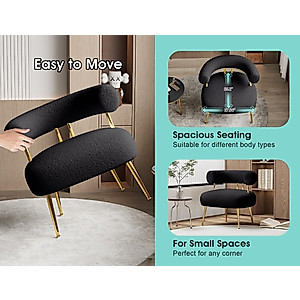 SEYNAR Mid Century Sherpa Boucle Accent Chair, Round Upholstered Barrel Arm Chair for Small Spaces, Fluffy Side Corner Sofa Chair for Living Room, Bedroom, Vanity, Office, Reading Nook(Black)