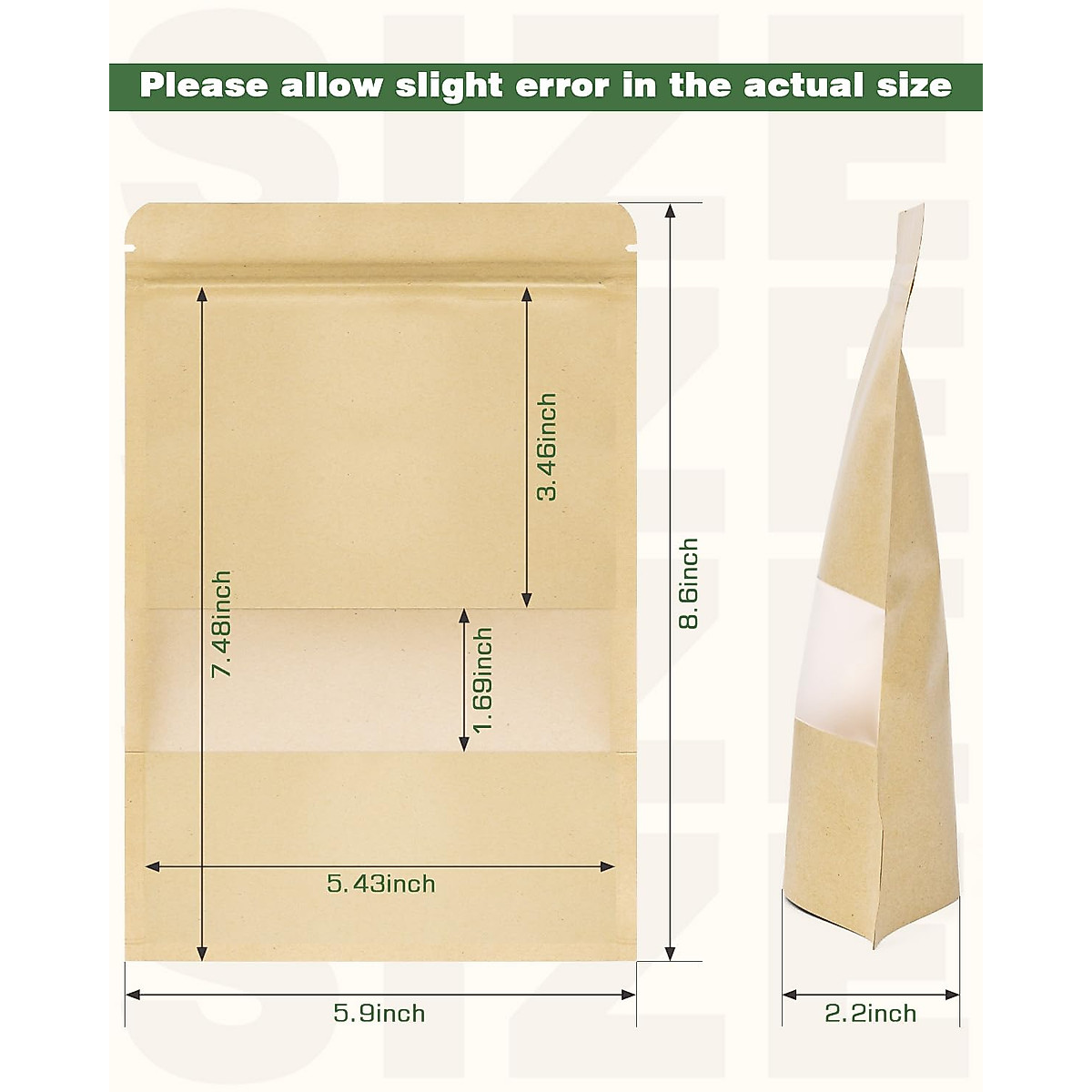 Food Storage Bags 140 Packs Resealable Bags Kraft Paper Bags Coffee Bags Packaging Bags with Window Stand Up Pouches Bags for Small Business Christmas(5.9x8.6 Inches)