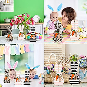 3 Pcs Easter Decor for Tiered Tray Easter Bunny Decor Wooden Bunny Table Signs Farmhouse Bunny with Carrot Tabletop Decoration Easter Party Desk Home Decorations (Classic Style)