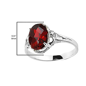 Modern Contemporary Rings 10K White Gold January Birthstone Genuine Oval Garnet Gemstone Solitaire Ring - Size 8-1/2