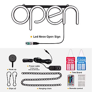 TZEXTZE Open LED Signs for Business,RGB Color Changing Neon Open Sign, 16x6 inches Open Window Sign with Remote Control & 12V Power Adapter for Storefront/Business Window
