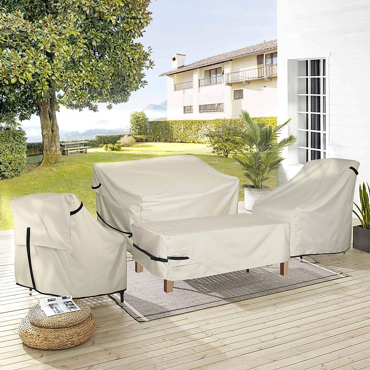 Porch Shield Patio 3-Seater Sofa Cover - Waterproof Outdoor Couch Deep Seat Sofa Cover 86W x 38D x 35H inch, Beige