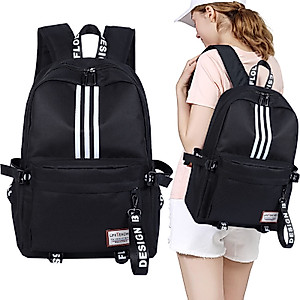 Black High School Backpacks for Teen Girls, Cute Book Bags for boys, College Middle School Student Bag University Backpack, Lightweight Travel Rucksack Casual Daypack Laptop Backpacks for Men Women