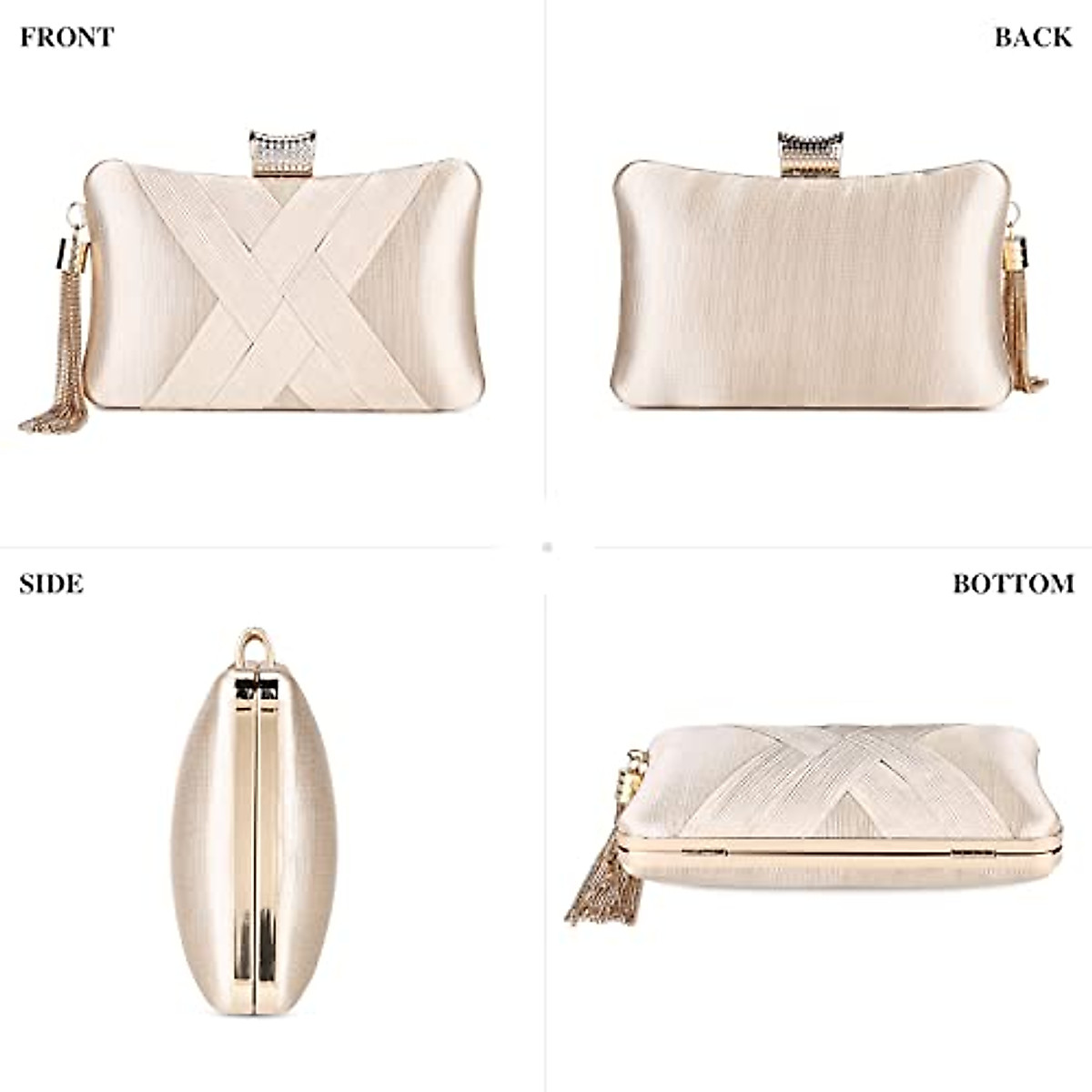 Tanpell Women's Evening Clutch Bags Silk Satin Party Handbags Bridal Wedding Purses with Tassel Pendant Light Apricot