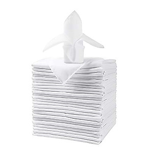 Ascoza 25pcs Polyester Cloth Napkins - 20 x 20 inch White Dinner Washable Napkins with Hemmed Edges for Restaurant/Wedding/Hotel(25,White)