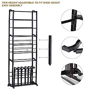 MITLOXX 10 Tier Shoe and Boot Rack Storage Organizer for Closet Entryway Floor, Narrow Tall Shoe Shelf Tower with Boot Holder, Black