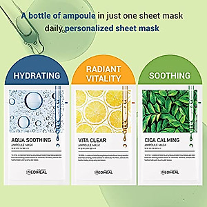 Mediheal Cica Calming Ampoule Mask 10Pack - Soothing Facial Mask Sheet with Centella Asiatica Extract, Soothe Irritated Skin and Smoothen Texture, Ultra Adhesion Tencel Sheet