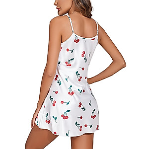 Avidlove Sexy Lingerie for Women Nightgown Satin Sleepwear Nightwear Full Slip Dress Short Lingerie Dress Underwear Cherry