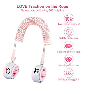 HUGVIDAS Anti-Lost Wrist Strap, Child Safety Belt with Key Lock, Breathable Toddler Traction Belt, Anti-Lost Wrist Strap (Pink 2, 2M/6.5Ft)