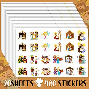 480 Pieces Religious Christmas Candy Favor Stickers Religious Stickers Christian Prayer Faith Stickers Christmas Stickers for Cards, 1.5 Inch Diameter (Cute Style)