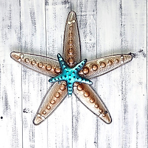 JOYBee Metal&Fused Glass Starfish Wall Art Decor,Sea Life Nautical Home Decor,Wall Art13.25inch*12.75inch, Decoration for Garden,Home,Patio,Kitchen,Bathroom, Coastal Decorations