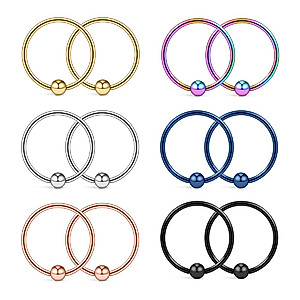 Ruifan 12PCS 316L Surgical Steel Captive Bead Rings Nose Belly Eyebrow Tragus Lip Ear Nipple Hoop Ring BCR 16G 10MM