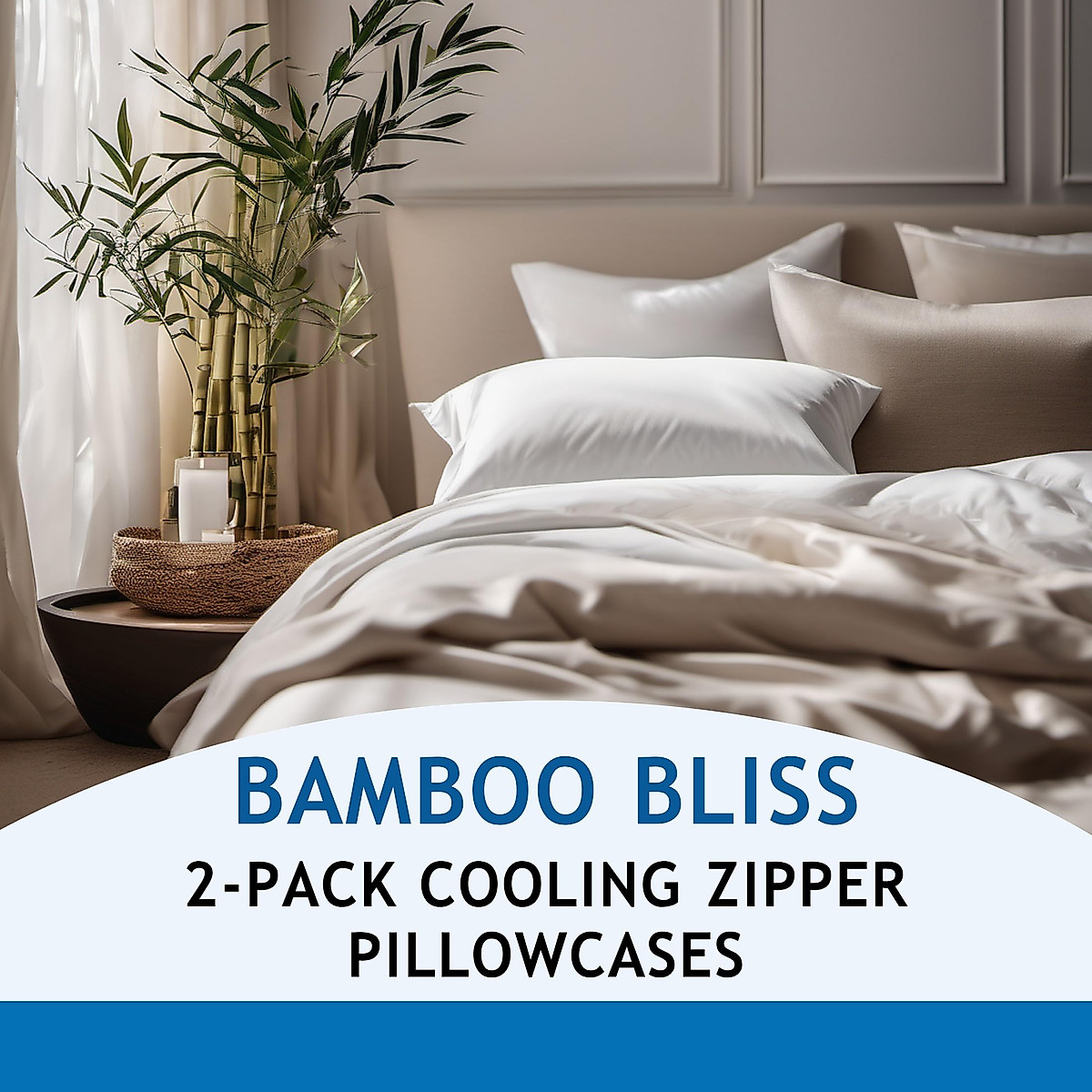 Zipper Pillow Cases Standard - 100% Viscose Bamboo Pillowcase 2-Pack Zip Up Pillow Case Cooling Zippered Pillow Cases Standard Size, Protector Cover